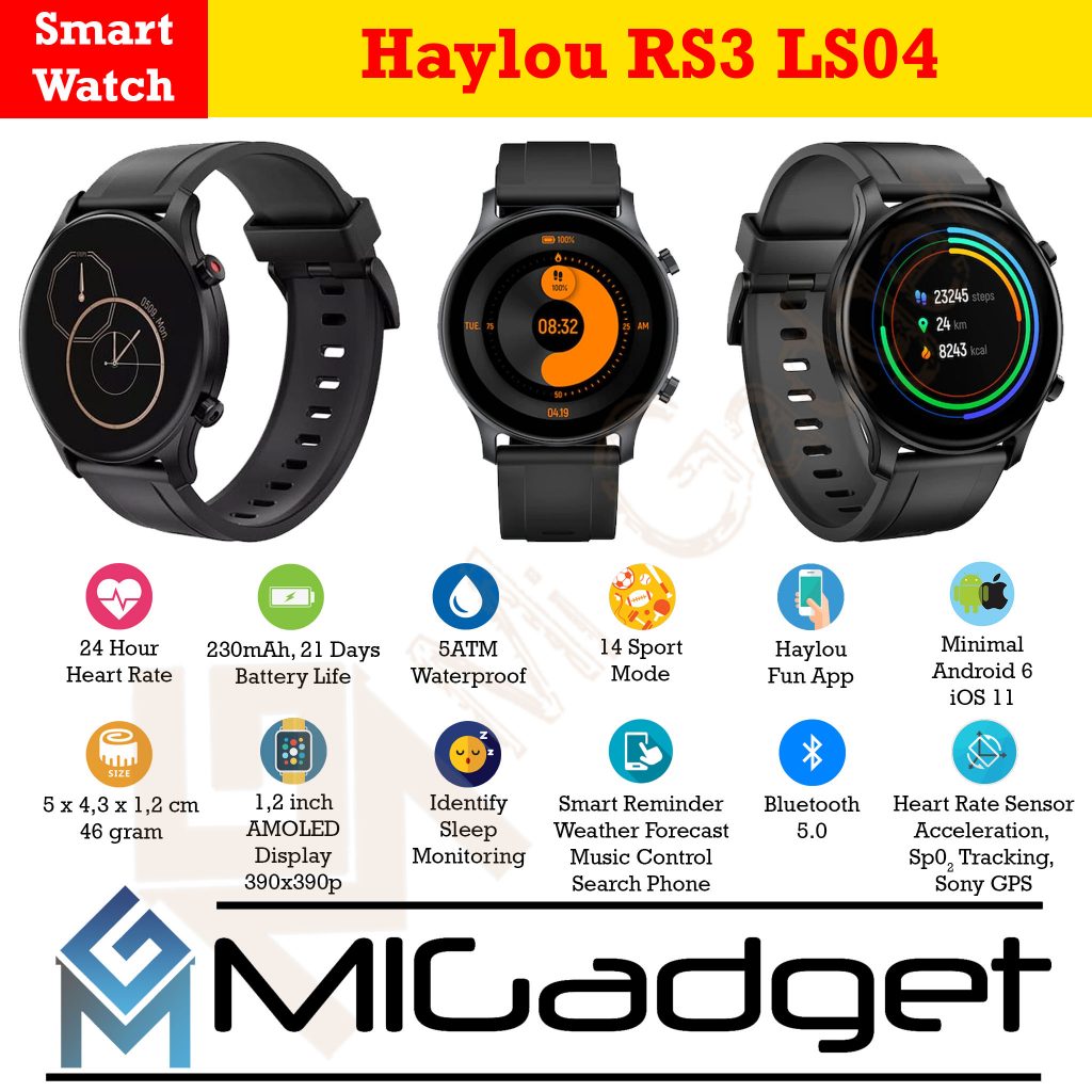 Haylou RS3 LS04 RS 3 LS 04 Smartwatch Amoled GPS SpO2 - Mi Gadget Malang