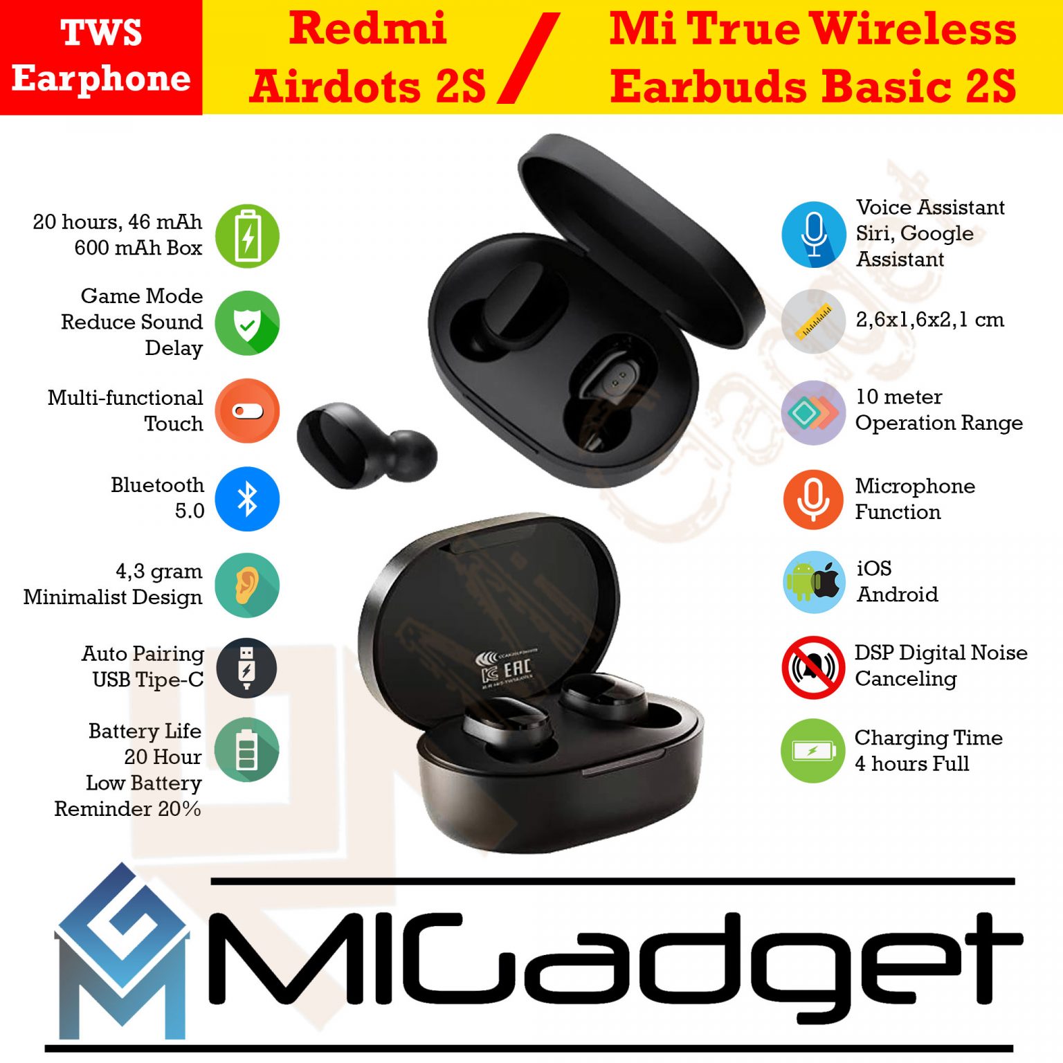 Xiaomi Mi True Wireless Earbud Basic 2s - Redmi Airdot S 2S - Mi Gadget ...