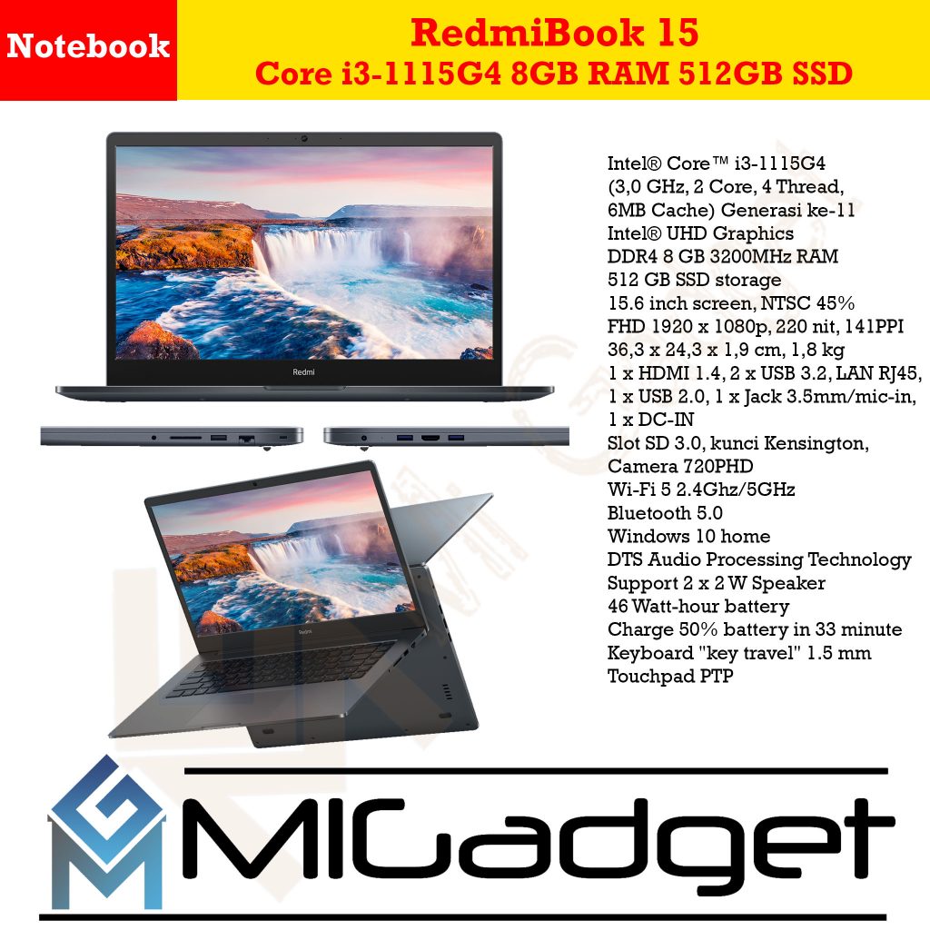 Redmibook Redmi Book 15 Core i3-1115G4 8GB RAM 512GB SSD Garansi Resmi ...