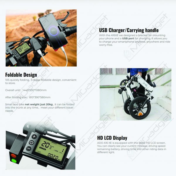 Sepeda Listrik Lipat E Bike ADO A16 XE Folding Electric Bike - Mi ...
