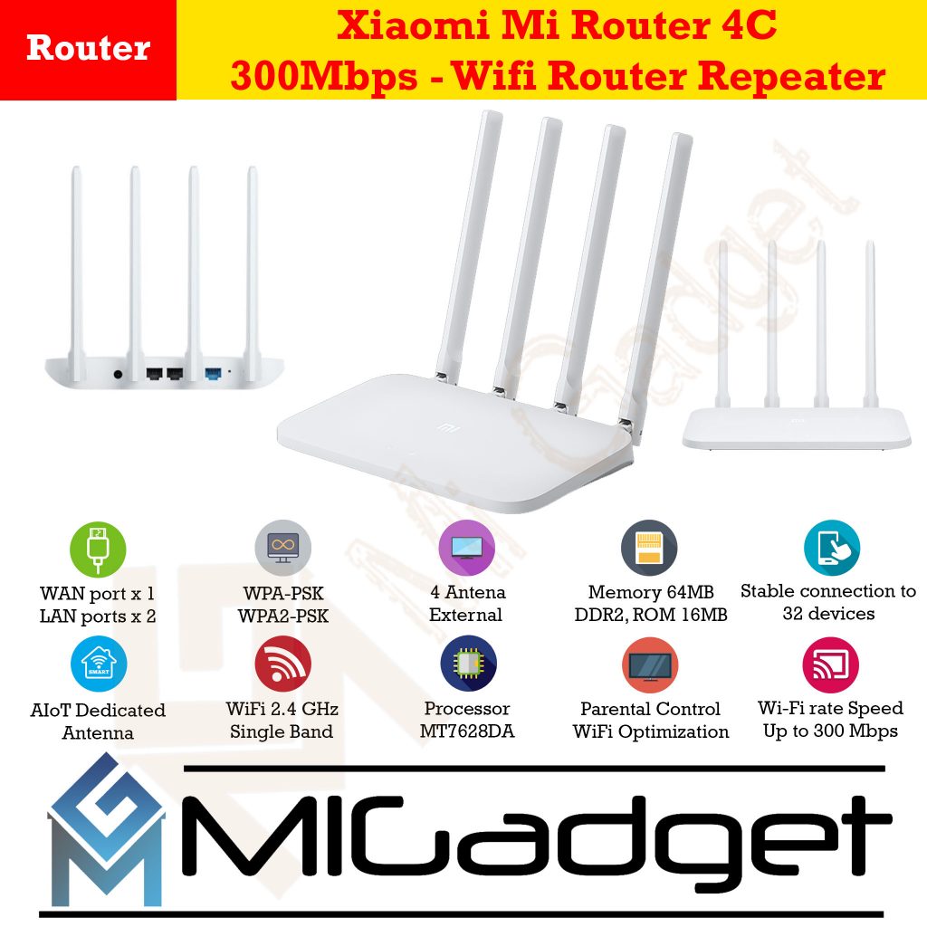 Xiaomi Mi Router 4C 4 C 300Mbps - WiFi Router Repeater - Mi Gadget Malang
